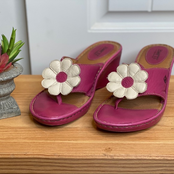 Born | Shoes | Cute Pink Leather Flower Wedge Sandals | Poshmark